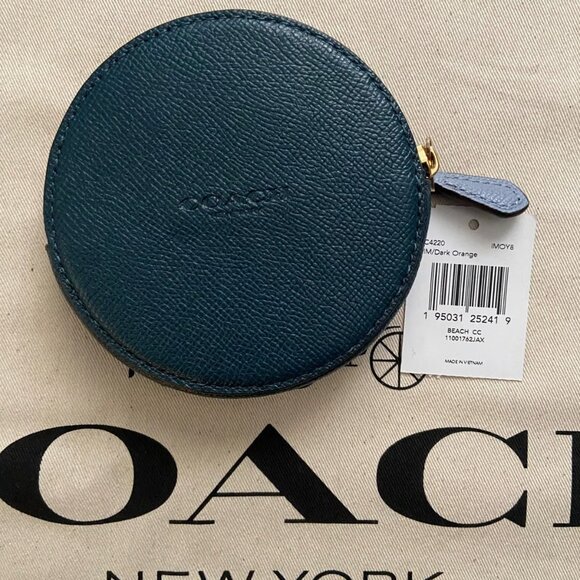Coach | Bags | Coach Circle Coin Case Beach Postcard Zip Leather Wallet ...